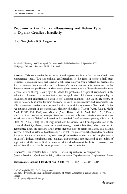 (PDF) Problems of the Flamant–Boussinesq and Kelvin Type in Dipolar ...