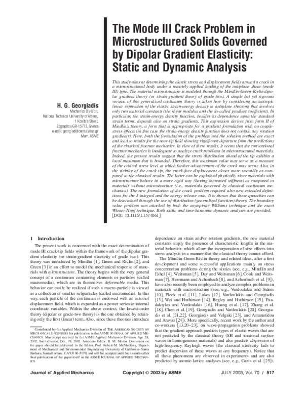 (PDF) Mode III Crack in Dipolar Gradient Elasticity