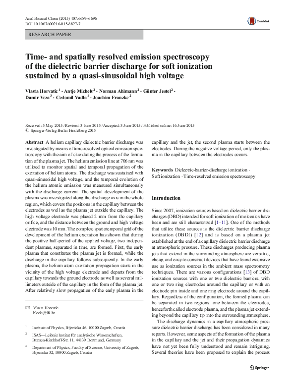 (PDF) Time- and spatially resolved emission spectroscopy of the dielectric barrier discharge for ...
