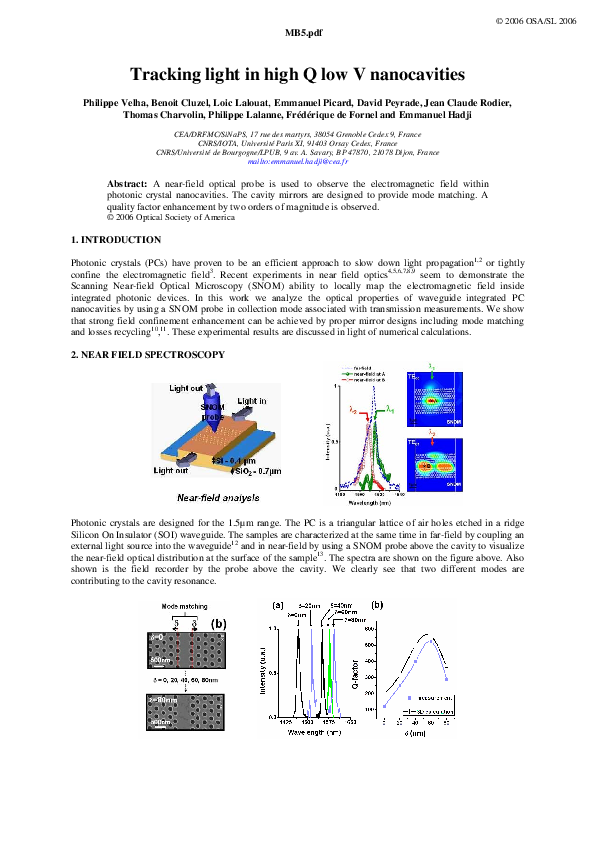 (PDF) Tracking Light in High Q Low V Nanocavities