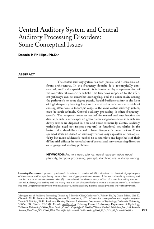 (PDF) Central Auditory System and Central Auditory Processing Disorders: Some Conceptual Issues