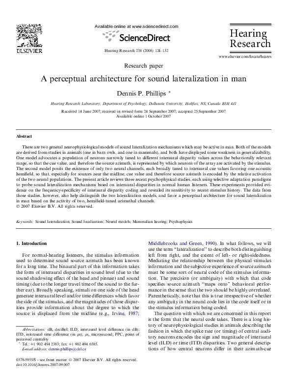 (PDF) A perceptual architecture for sound lateralization in man