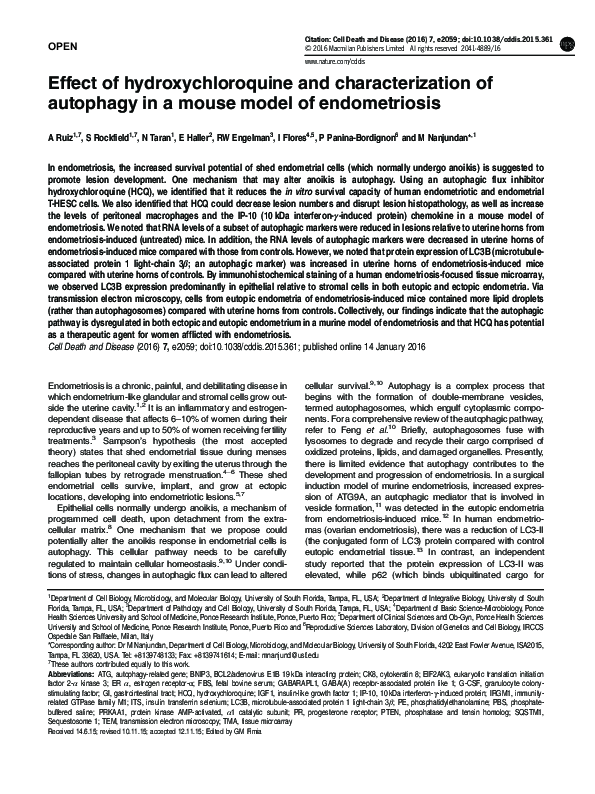 (PDF) Effect of hydroxychloroquine and characterization of autophagy in ...
