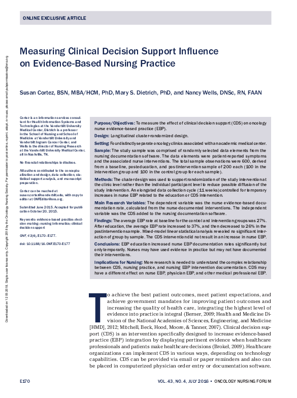 (PDF) Measuring Clinical Decision Support Influence on Evidence-Based ...