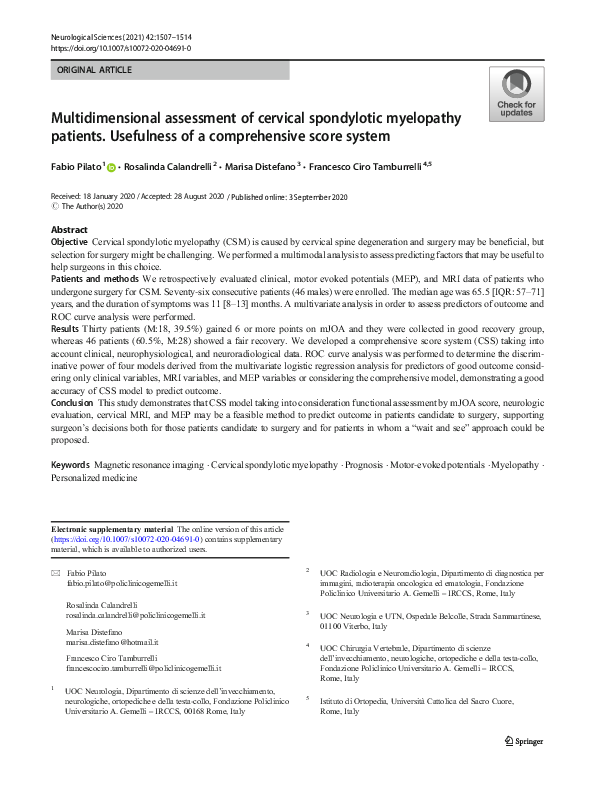 (PDF) Multidimensional assessment of cervical spondylotic myelopathy ...