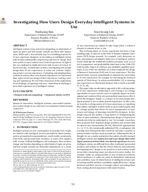 (PDF) Investigating How Users Design Everyday Intelligent Systems in Use