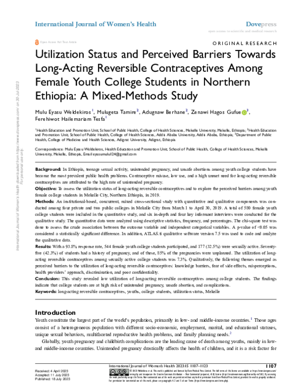 (PDF) Utilization Status and Perceived Barriers Towards Long-Acting Reversible Contraceptives ...