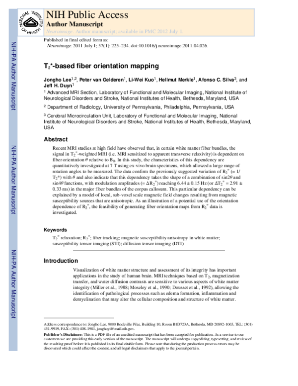 (PDF) T 2 *-based fiber orientation mapping