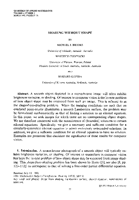 (PDF) Shading without shape | Ryszard Kozera - Academia.edu