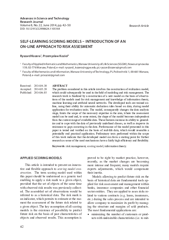 (PDF) Self-Learning Scoring Models - Introduction of an On-Line ...