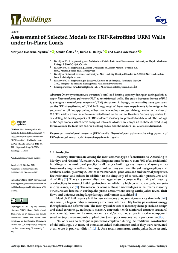 (PDF) Assessment of Selected Models for FRP-Retrofitted URM Walls under ...