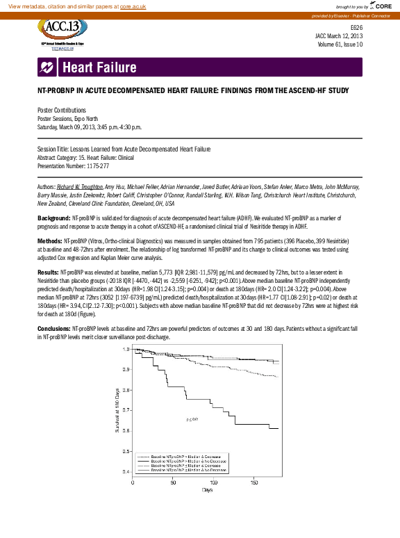 (PDF) NT-Probnp in Acute Decompensated Heart Failure: Findings from the Ascend-HF Study | adrian ...