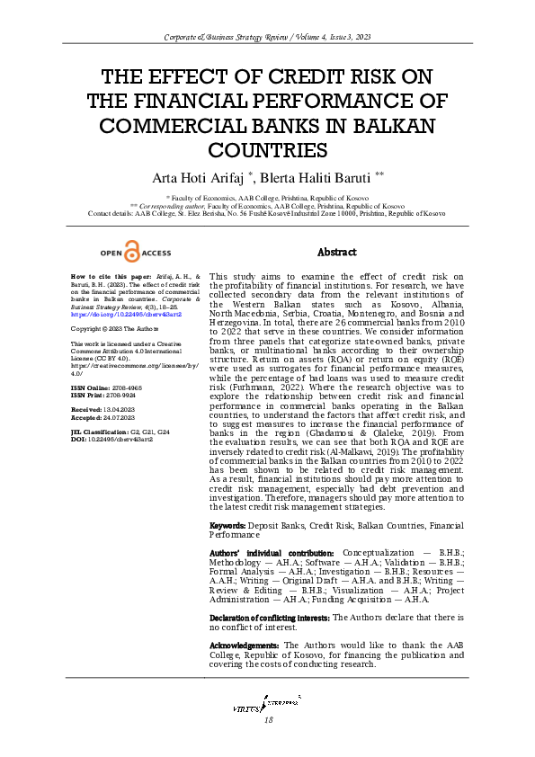 (PDF) The effect of credit risk on the financial performance of ...
