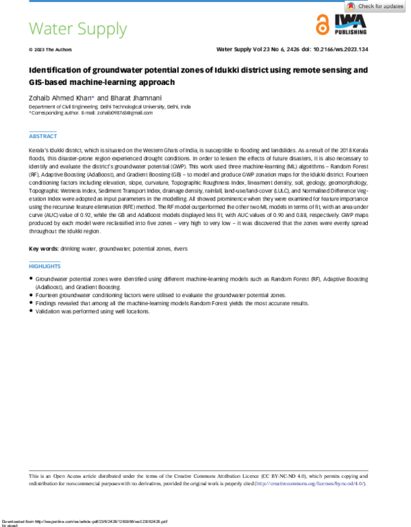 Pdf Identification Of Groundwater Potential Zones Of Idukki District Using Remote Sensing And