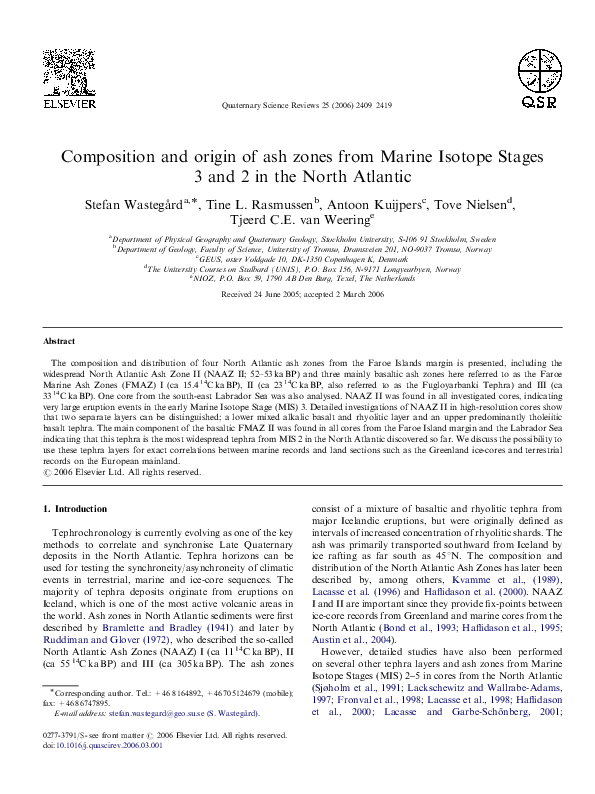 (PDF) Composition and origin of ash zones from Marine Isotope Stages 3 ...