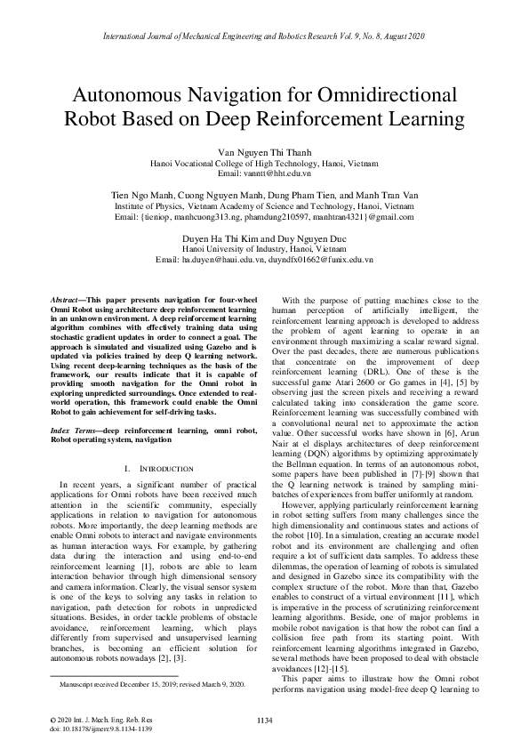 Pdf Autonomous Navigation For Omnidirectional Robot Based On Deep Reinforcement Learning Duy