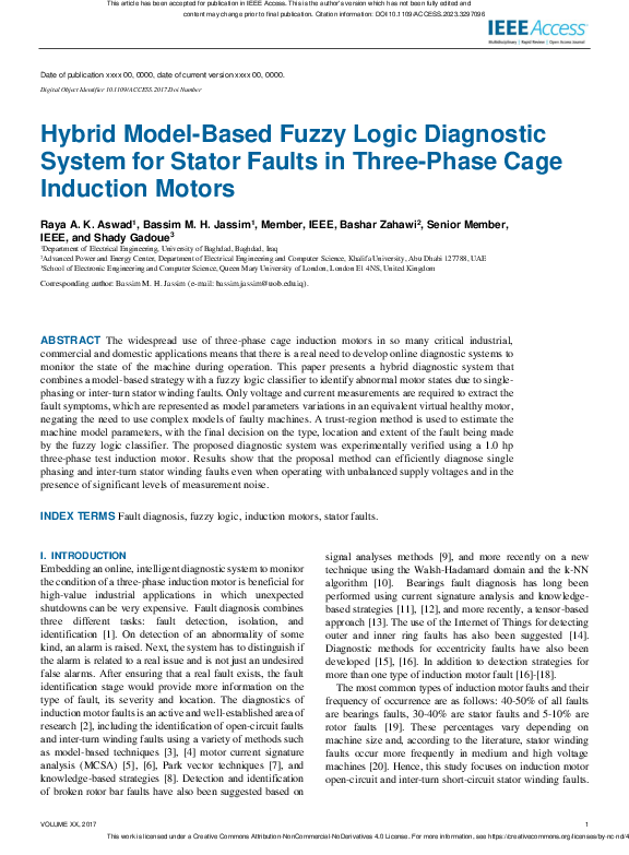 (PDF) Hybrid Model-Based Fuzzy Logic Diagnostic System for Stator Faults in Three-Phase Cage ...