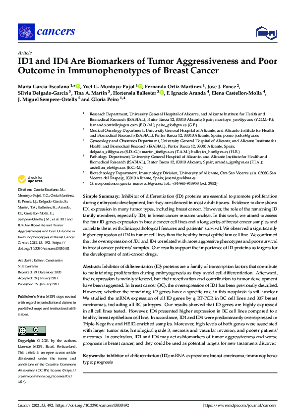 (PDF) ID1 and ID4 Are Biomarkers of Tumor Aggressiveness and Poor Outcome in Immunophenotypes of ...