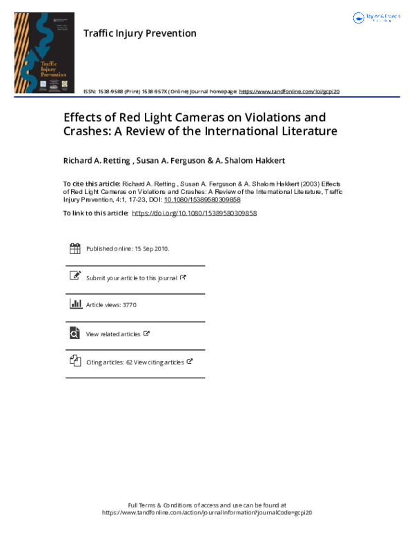 (PDF) Effects of Red Light Cameras on Violations and Crashes: A Review of the International ...