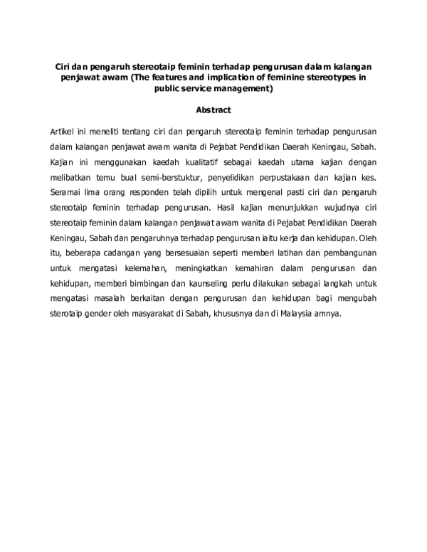 (PDF) Ciri dan pengaruh stereotaip feminin terhadap pengurusan dalam ...