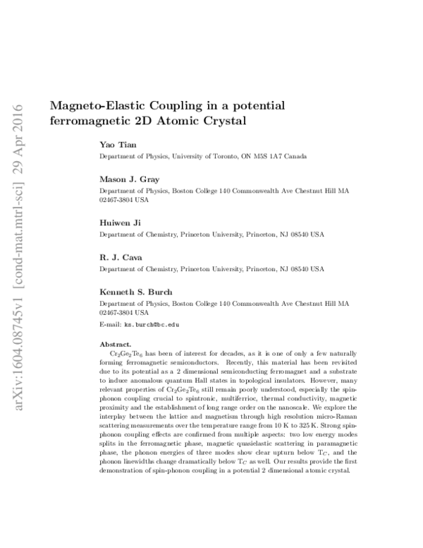 (PDF) Magneto-elastic coupling in a potential ferromagnetic 2D atomic crystal