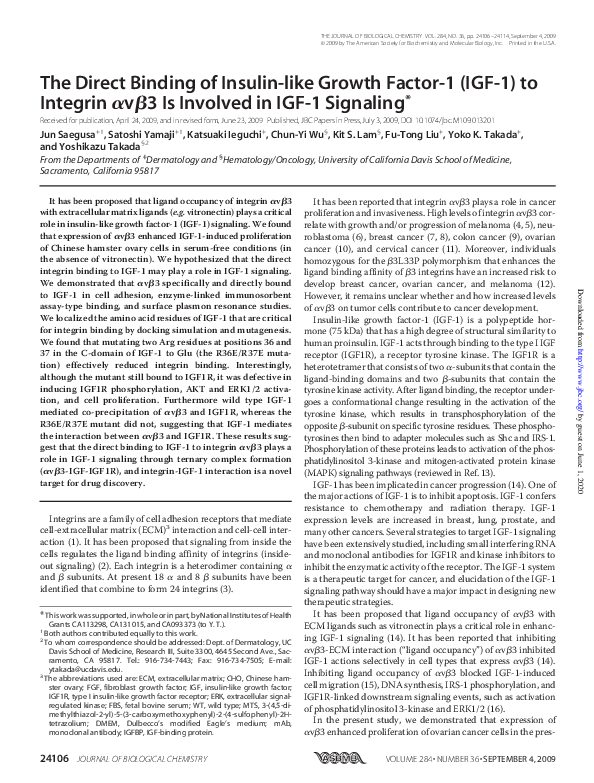 (PDF) The Direct Binding of Insulin-like Growth Factor-1 (IGF-1) to ...