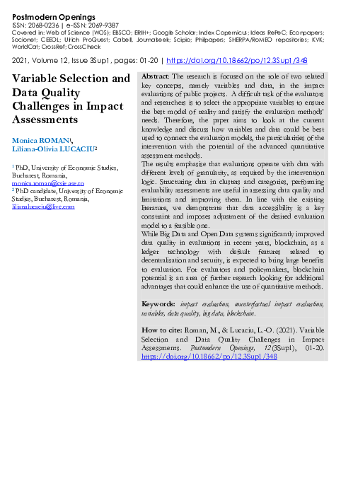 (PDF) Variable Selection and Data Quality Challenges in Impact Assessments