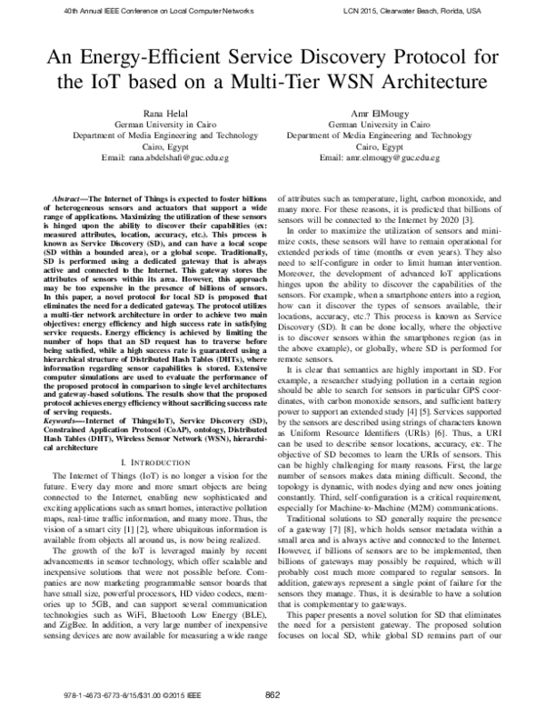 (PDF) An energy-efficient Service Discovery protocol for the IoT based ...