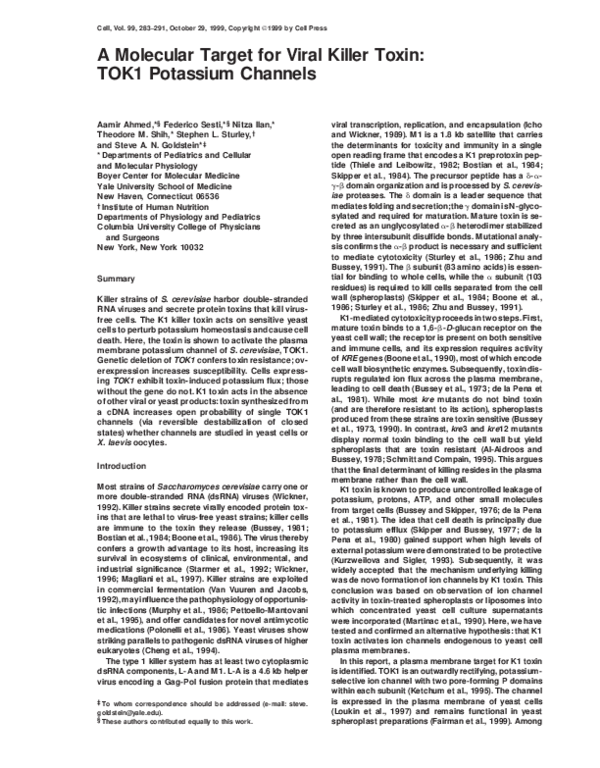 (PDF) A Molecular Target for Viral Killer Toxin