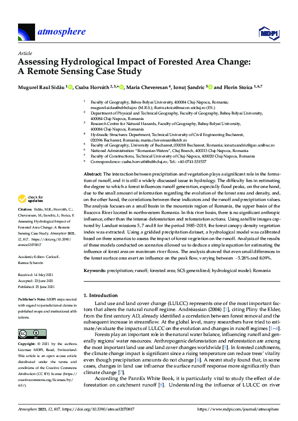 (PDF) Assessing Hydrological Impact of Forested Area Change: A Remote Sensing Case Study ...