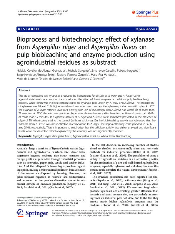 (PDF) Bioprocess and biotechnology: effect of xylanase from Aspergillus niger and Aspergillus ...