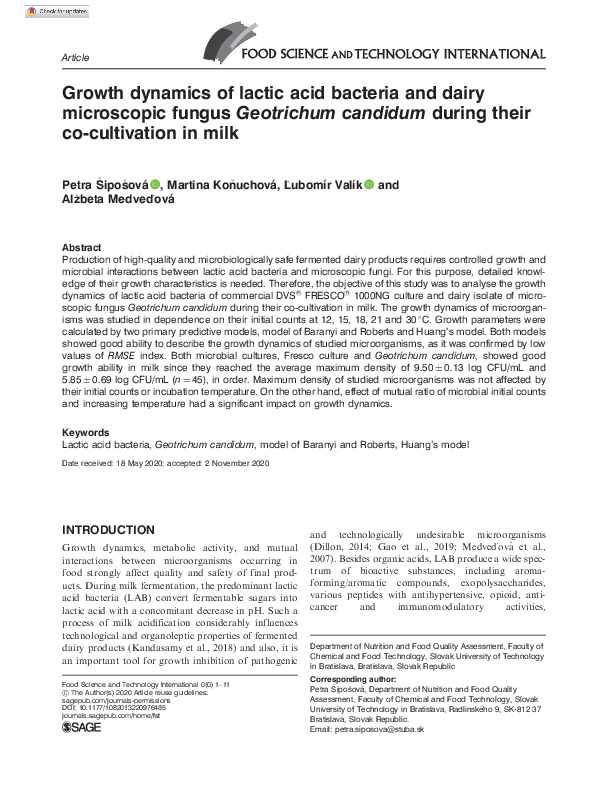 (PDF) Growth dynamics of lactic acid bacteria and dairy microscopic ...