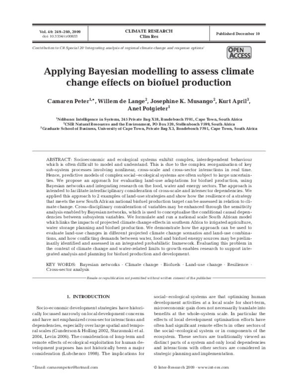 (PDF) Applying Bayesian modelling to assess climate change effects on biofuel production