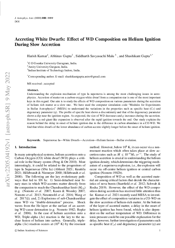 (PDF) Accreting white dwarfs: effect of WD composition on helium ...
