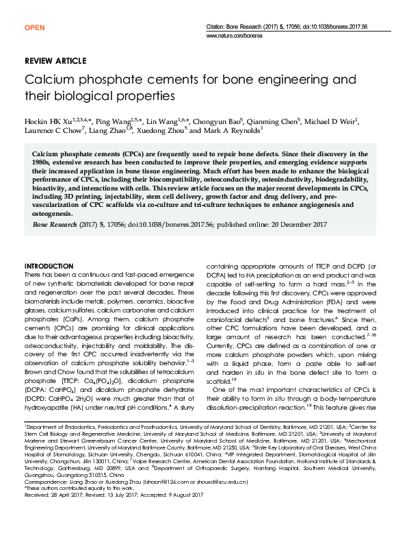 (PDF) Calcium phosphate cements for bone engineering and their biological properties