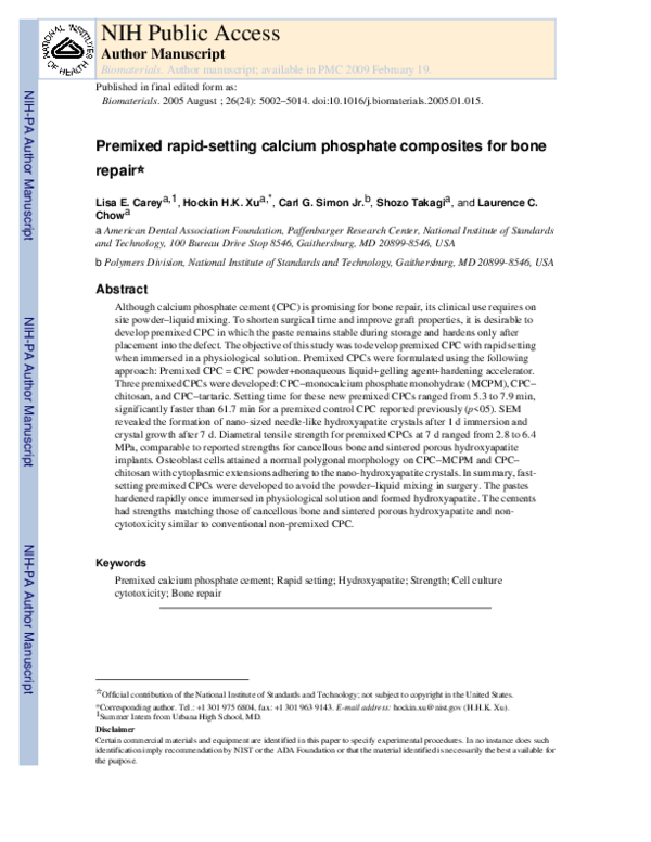 (PDF) Premixed rapid-setting calcium phosphate composites for bone repair