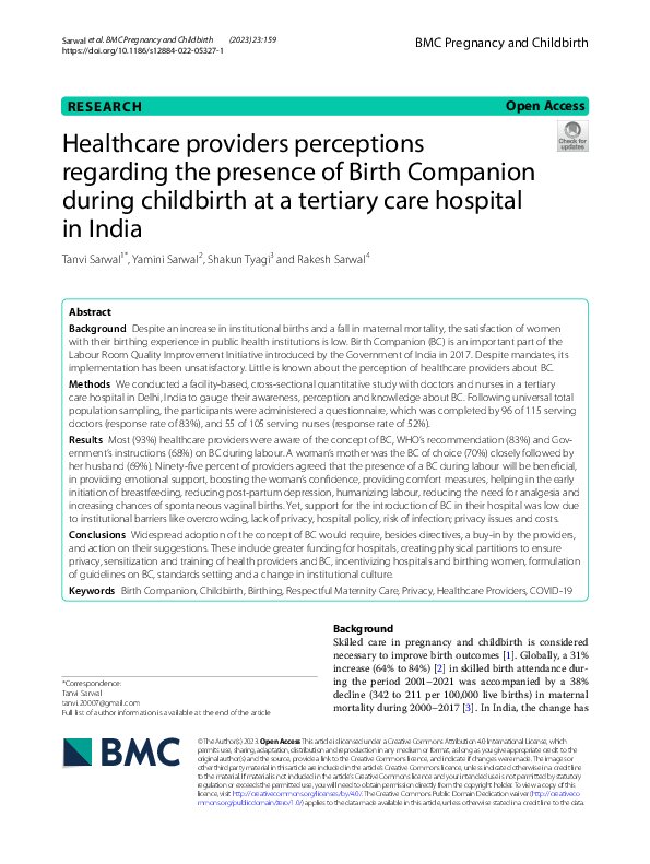 (PDF) Healthcare providers perceptions regarding the presence of Birth ...
