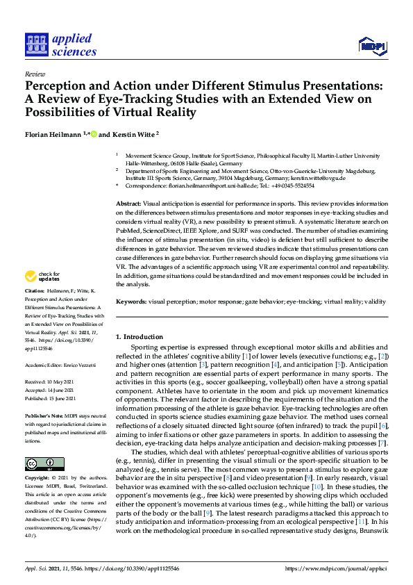 (PDF) Perception and Action under Different Stimulus Presentations: A ...