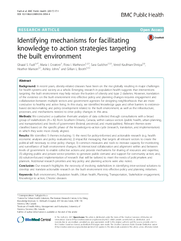 (PDF) Identifying mechanisms for facilitating knowledge to action ...