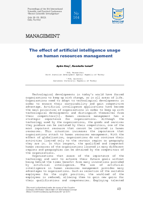 (PDF) The effect of artificial intelligence usage on human resources management