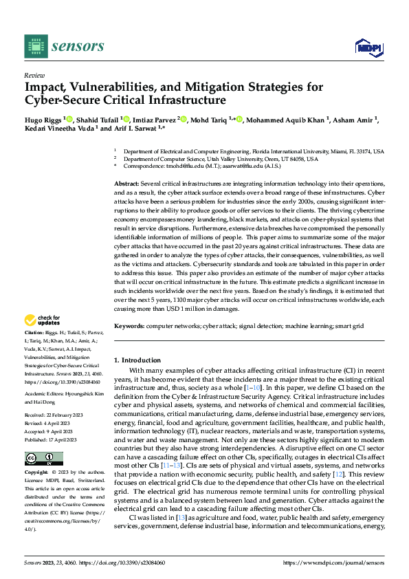 Pdf Impact Vulnerabilities And Mitigation Strategies For Cyber Secure Critical Infrastructure