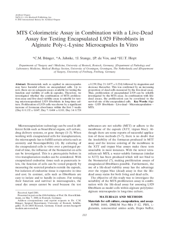 (PDF) MTS Colorimetric Assay in Combination with a Live-Dead Assay for ...