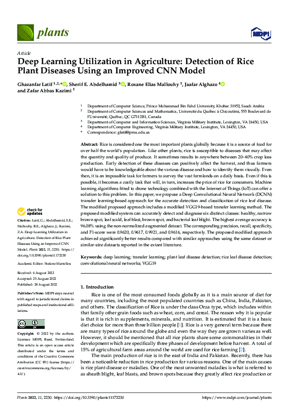 Pdf Deep Learning Utilization In Agriculture Detection Of Rice Plant Diseases Using An