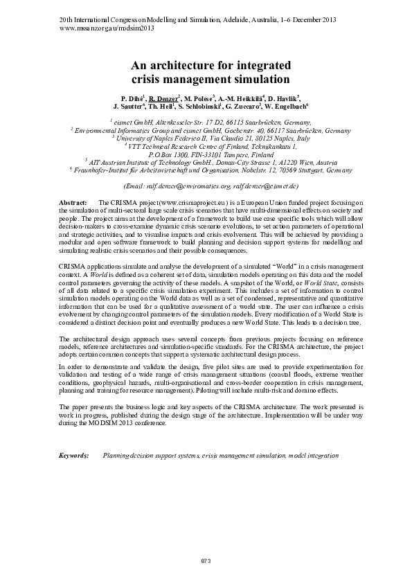 (PDF) An architecture for integrated crisis management simulation