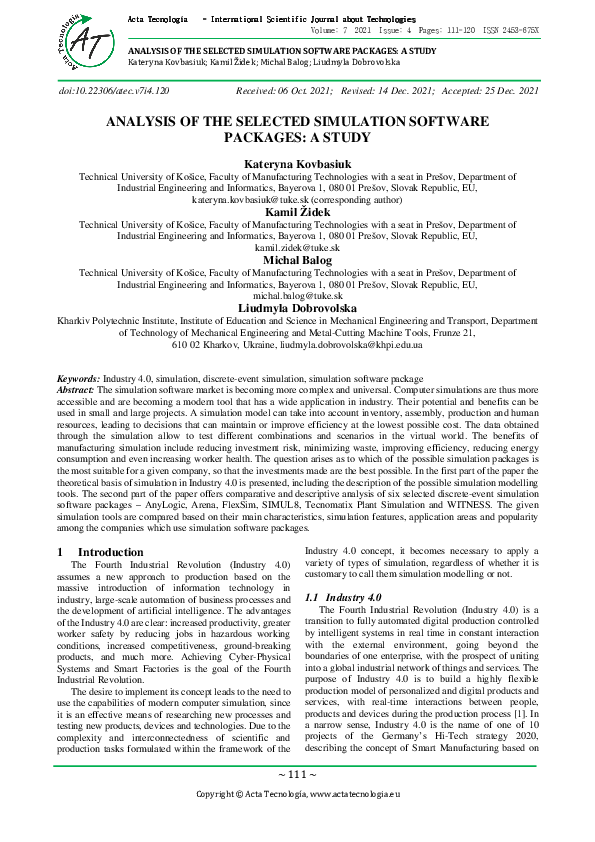 (PDF) Analysis of the Selected Simulation Software Packages: A Study