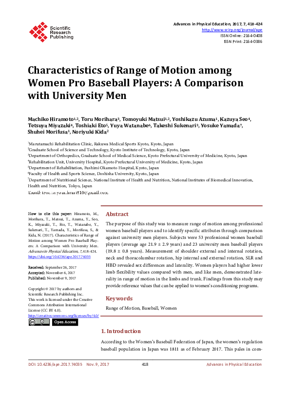 (PDF) Characteristics of Range of Motion among Women Pro Baseball ...