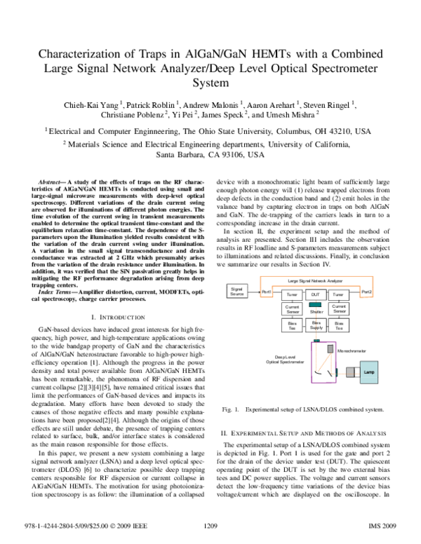 (PDF) Characterization of traps in AlGaN/GaN HEMTs with a combined large signal network analyzer ...