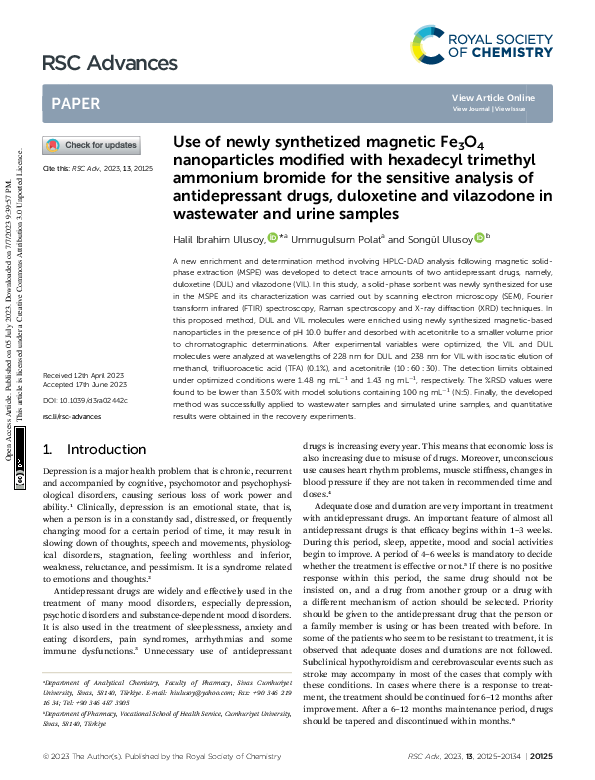 (PDF) Use of newly synthetized magnetic Fe3O4 nanoparticles modified with hexadecyl trimethyl ...