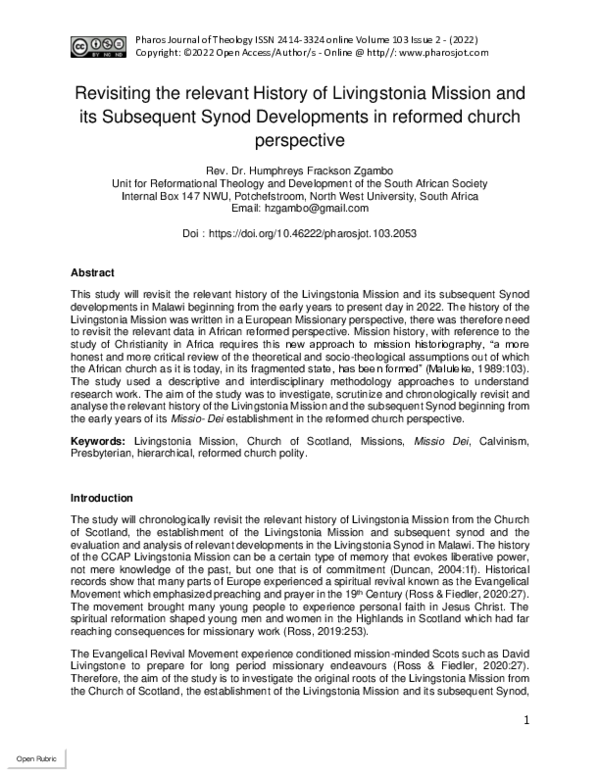 (PDF) Revisiting the relevant History of Livingstonia Mission and its ...