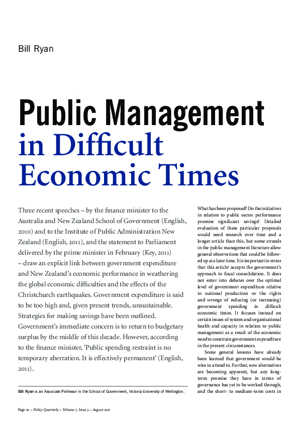 (PDF) Public management in difficult economic times